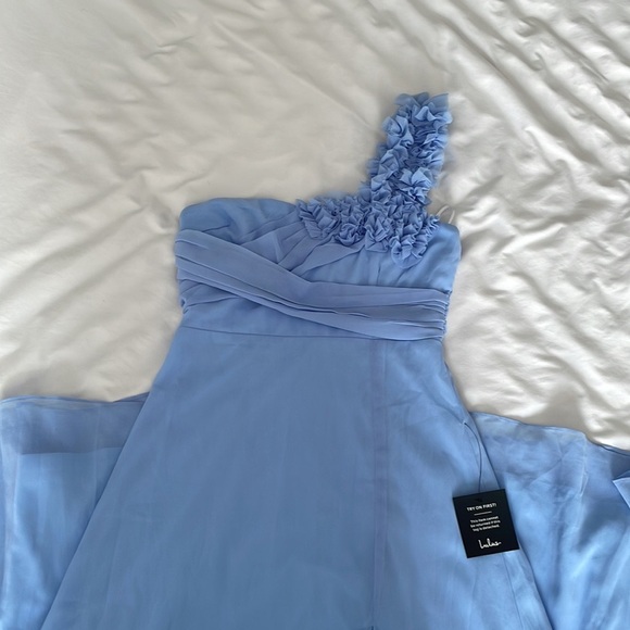 Lulus | Dresses | Nwt Elegant Invite Light Blue Ruffled Oneshoulder ...